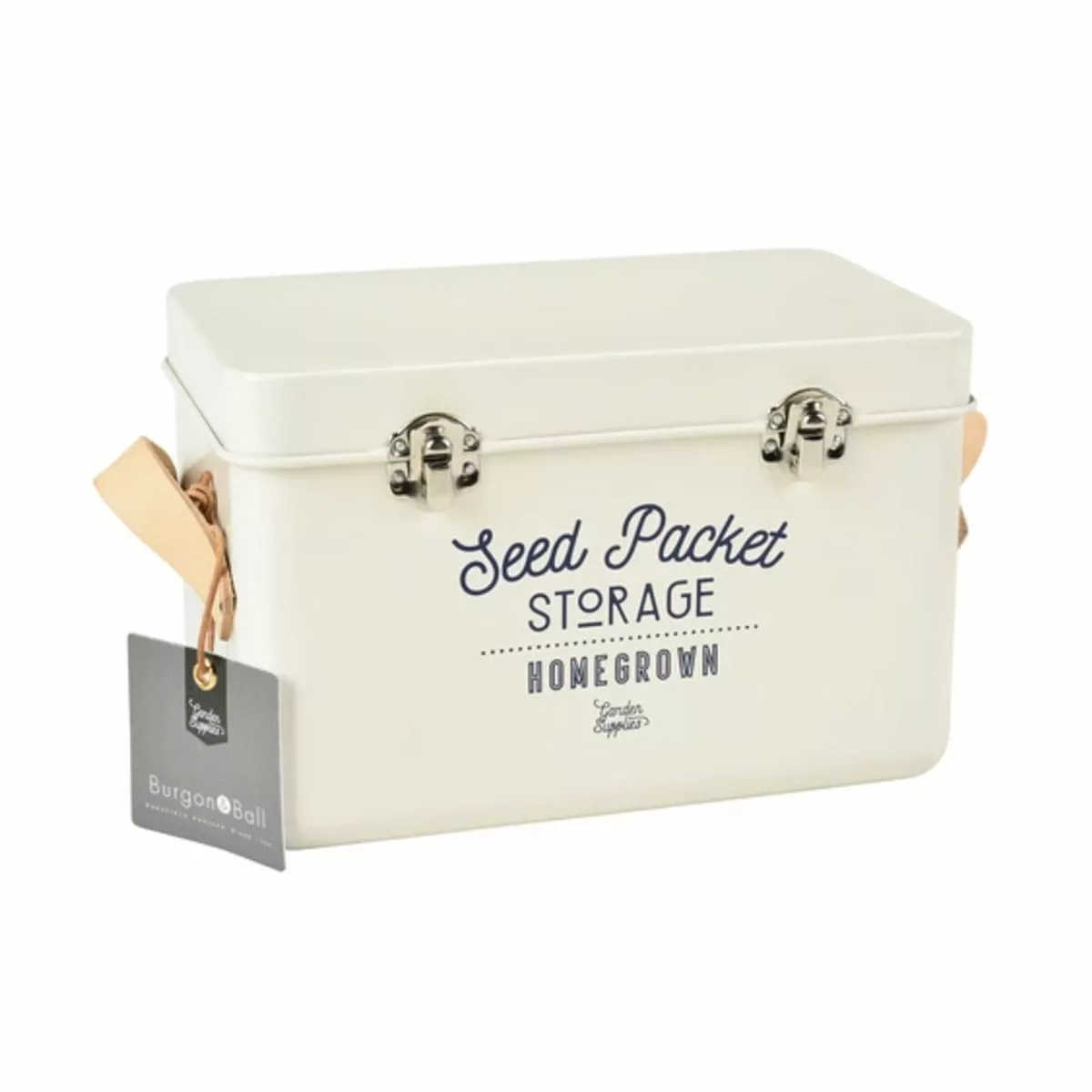 Leather Handled Seed Packet Storage Tin - Stone - Richard Jackson Garden