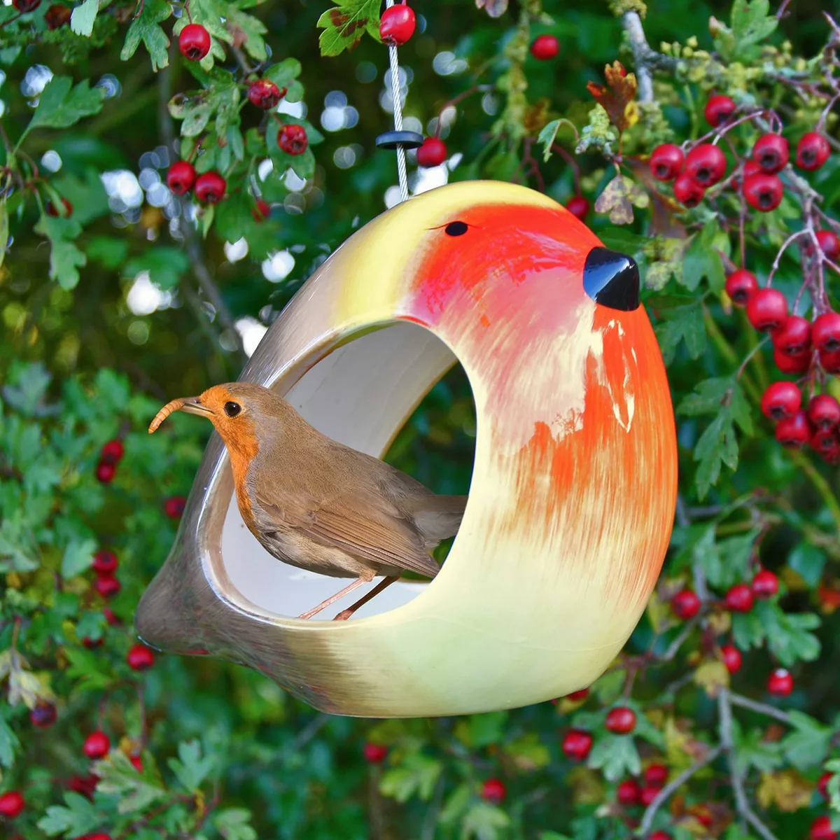 Ceramic Robin Bird Feeder - Richard Jackson Garden